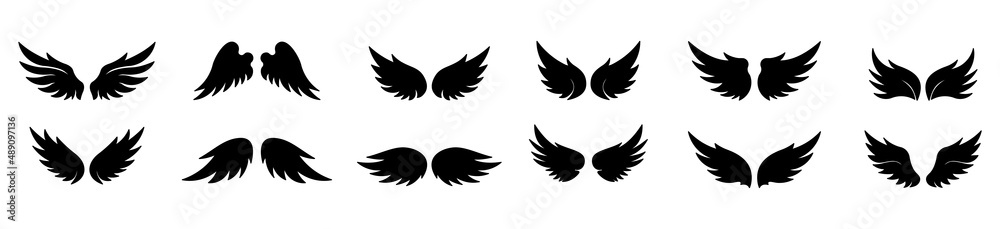 Set of blank shields with wings, Set of heraldic winged shields in ...