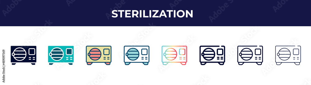 sterilization icon in 8 styles. line, filled, glyph, thin outline, colorful, stroke and gradient ...