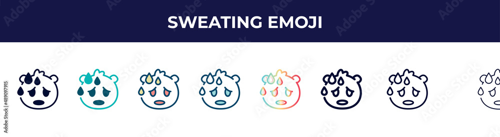 sweating emoji icon in 8 styles. line, filled, glyph, thin outline ...