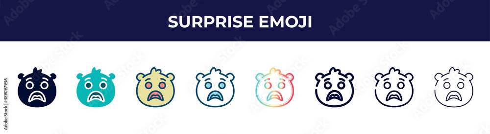 surprise emoji icon in 8 styles. line, filled, glyph, thin outline, colorful, stroke and ...