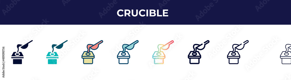 crucible icon in 8 styles. line, filled, glyph, thin outline, colorful ...