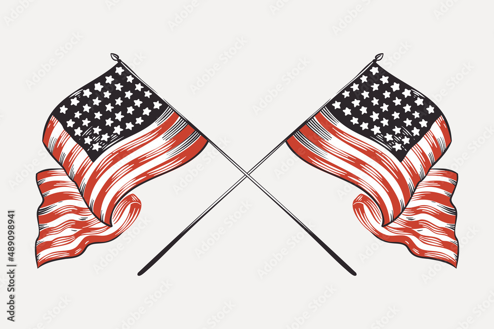 Vector clipart with crossed American flags. Illustration of US history ...
