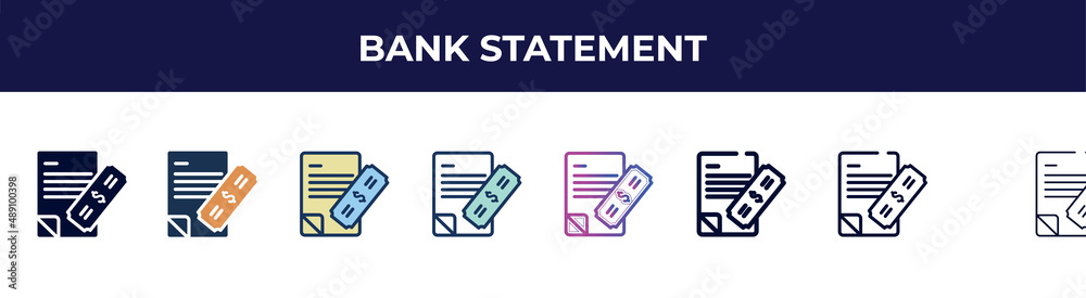 bank statement icon in 8 styles. line, filled, glyph, thin outline ...