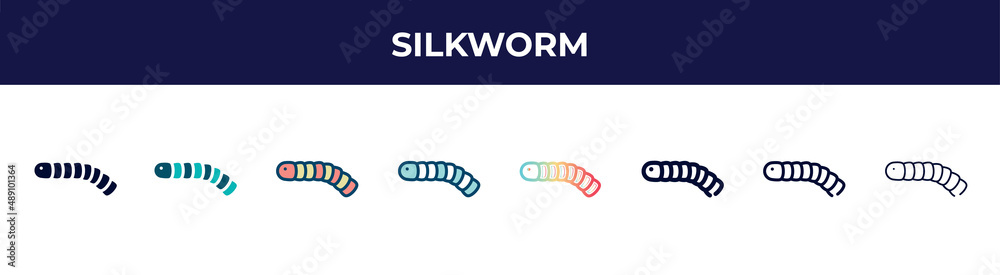 silkworm icon in 8 styles. line, filled, glyph, thin outline, colorful ...