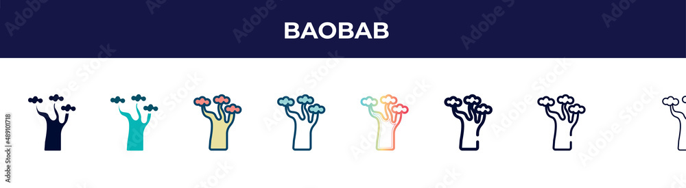 Vecteur Stock baobab icon in 8 styles. line, filled, glyph, thin ...