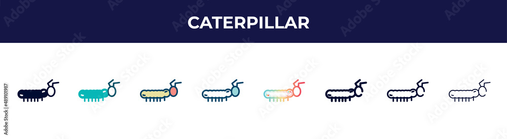 caterpillar icon in 8 styles. line, filled, glyph, thin outline ...