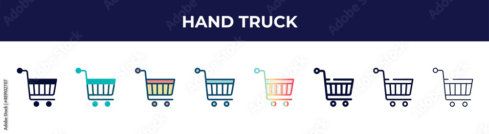 hand truck icon in 8 styles. line, filled, glyph, thin outline ...