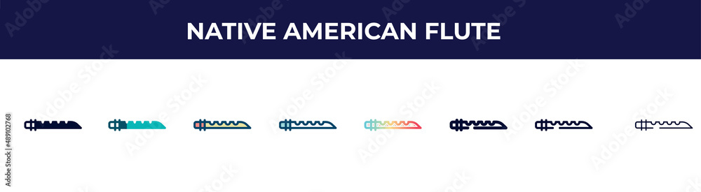native american flute icon in 8 styles. line, filled, glyph, thin ...