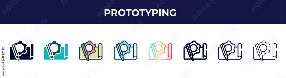 prototyping icon in 8 styles. line, filled, glyph, thin outline ...
