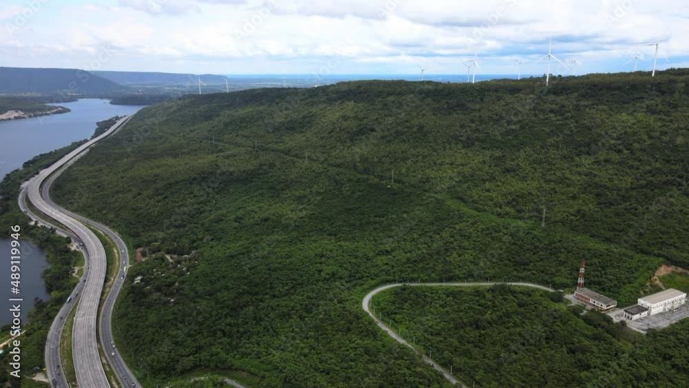 Top view main road and cars are running. Side is surrounded with ...