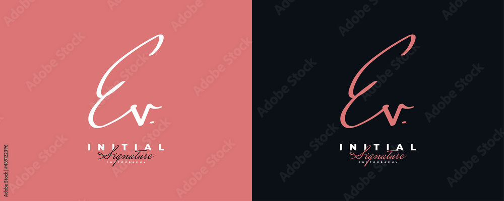 Initial E and V Logo Design with in Elegant and Minimalist Handwriting ...