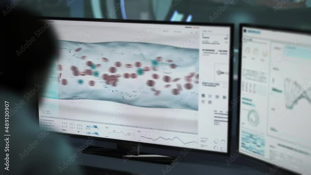 Futuristic medical examination system is analyzing the patients data ...