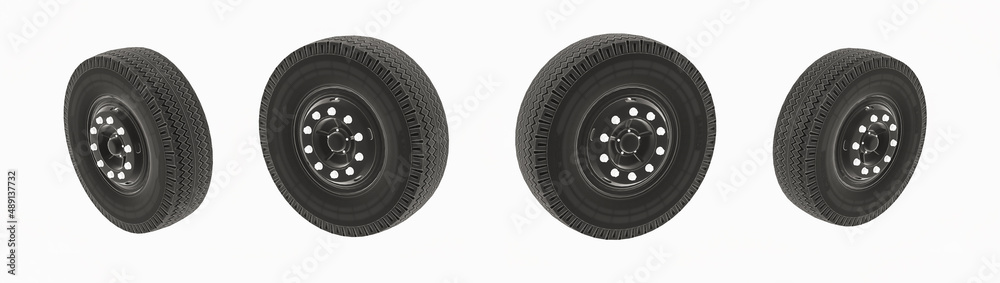 3d Set of Vehicle Tyre rendred from different angles for animation ...