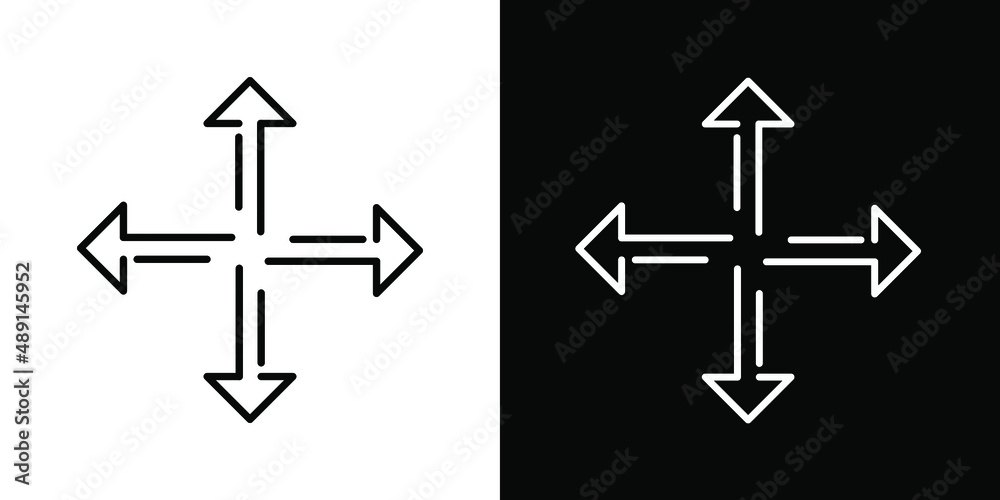 Four arrows point out from the center. Outward directions icon. Symbol ...