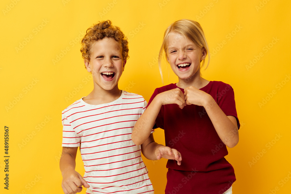 Cute preschool kids standing side by side posing childhood emotions ...