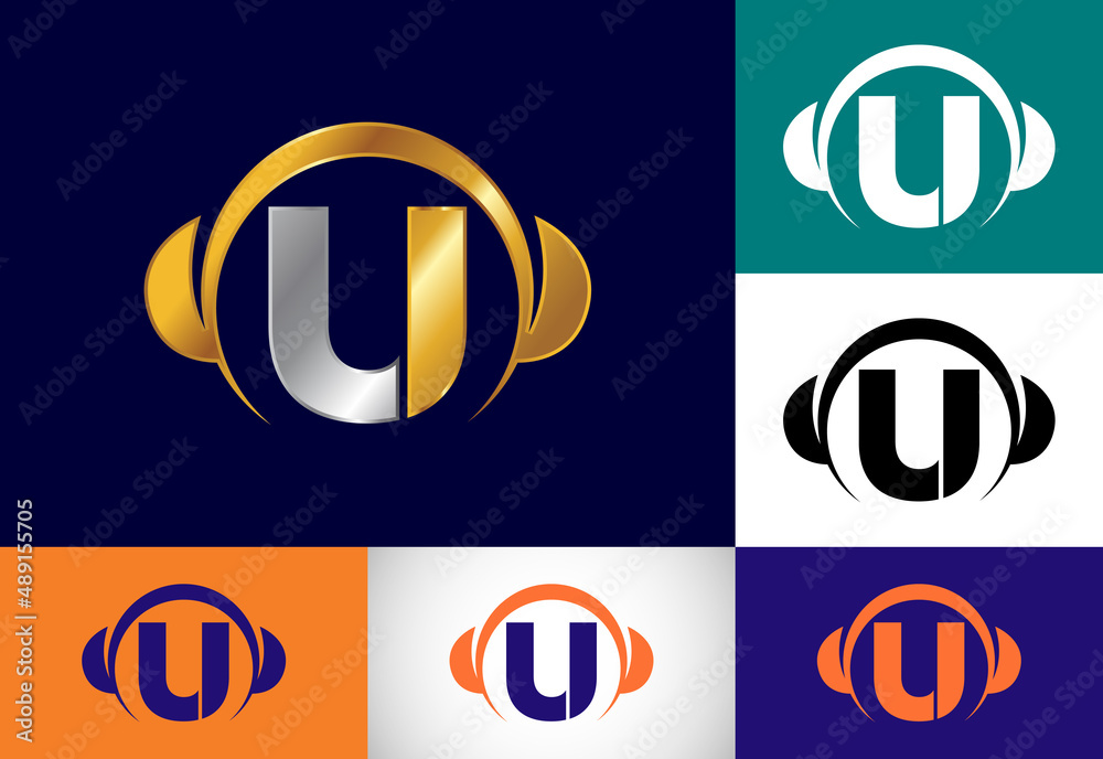Initial U monogram alphabet with a headphone. Headphone Logo. Music ...