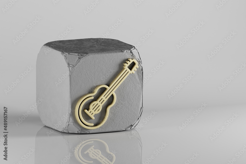 Jazz guitar icon. Beautiful Golden music symbol icons on a beton cube ...