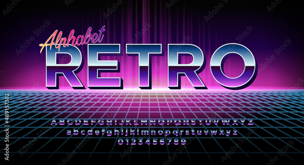 Stockvector Retro alphabet font. Shiny chrome metallic effect letters ...