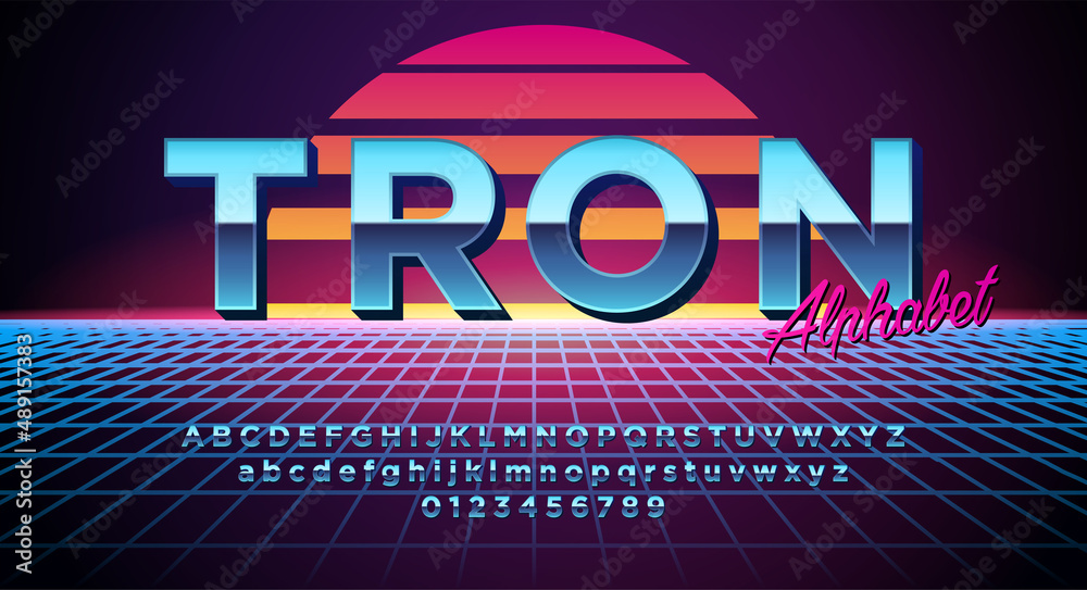 Retro alphabet font. Shiny chrome metallic effect letters and numbers ...