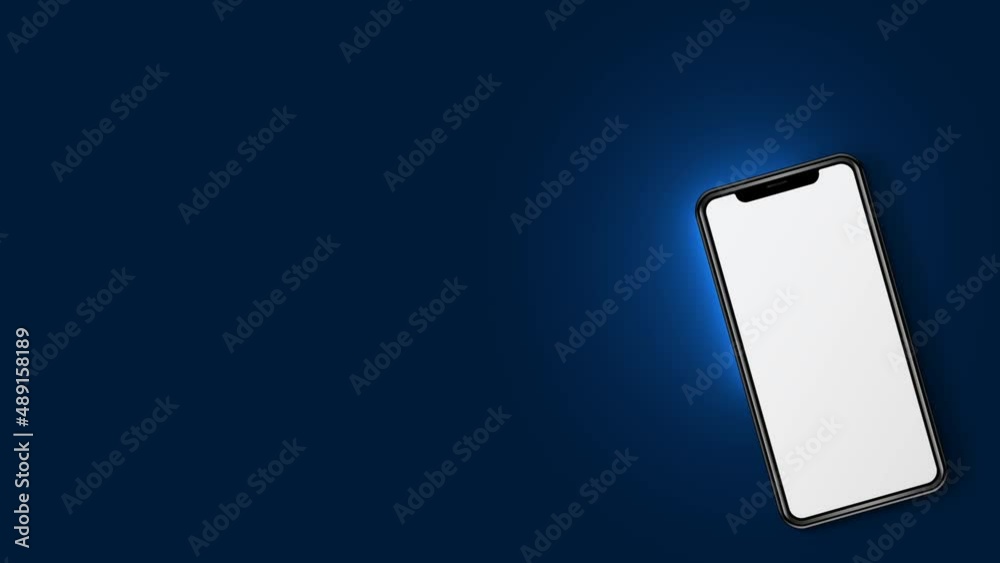 Smartphone white screen slide into and neon background phone backside ...