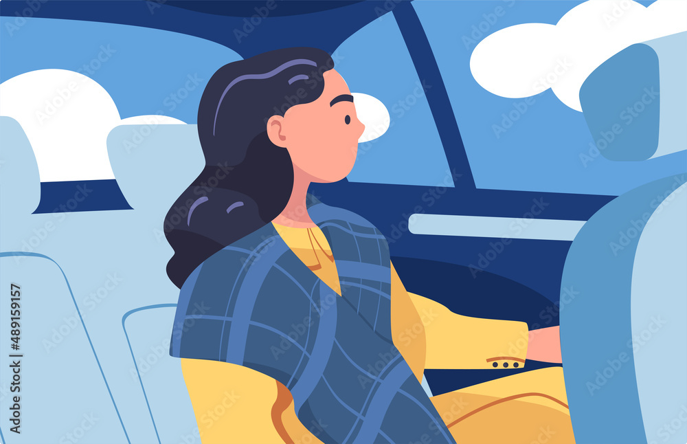 Woman Character in the Car Sitting on Passenger Seat Inside Vehicle ...