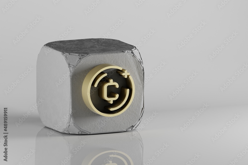 Beautiful Golden Cryptocurrency Coin symbol on a beton cube and white ...