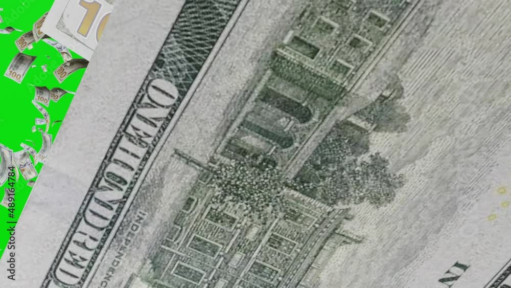 100 Dollar Bills Falling Animation on green screen, chroma key, Concept ...