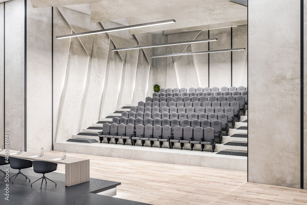Ilustrace „Modern luxury concrete lecture hall auditorium interior with ...