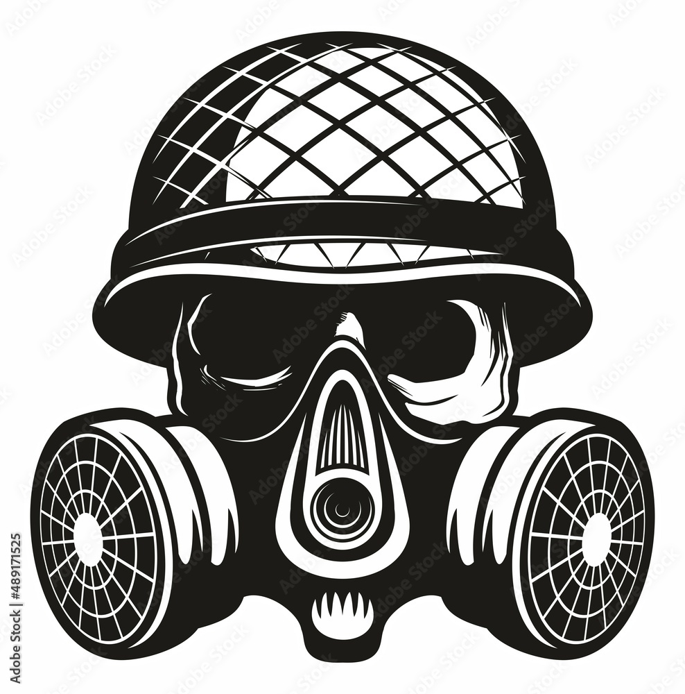 Vector human skull with the military helmet and gas mask, vector ...
