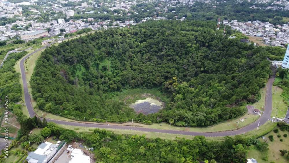 An extinct ancient volcano called Trou-aux-Cerfs surrounded by jungle ...