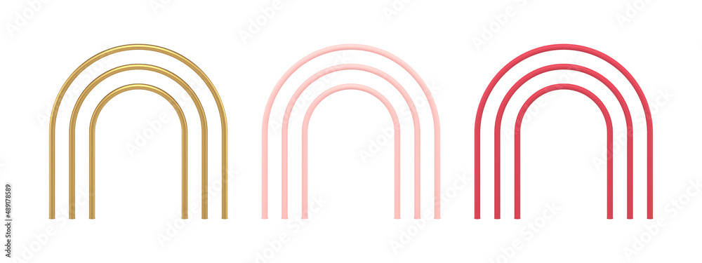 Collection realistic metallic rod arch shape architectural interior ...