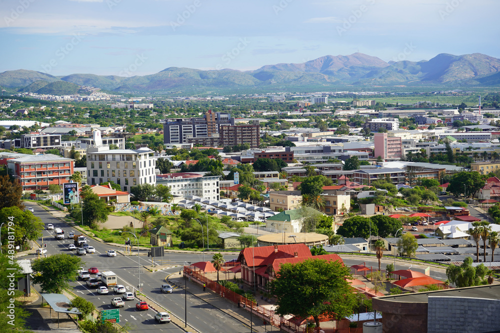 12 February 2022 - Windhoek, Namibia : View across city center of ...