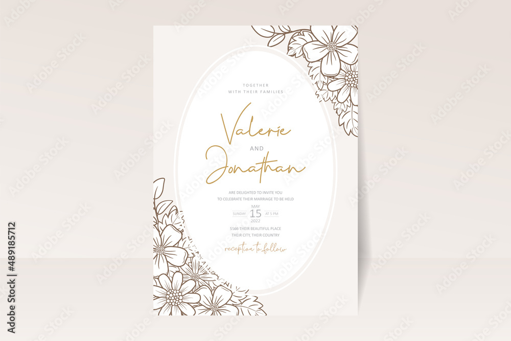 Wedding invitation template with floral outline decoration Stock Vector ...