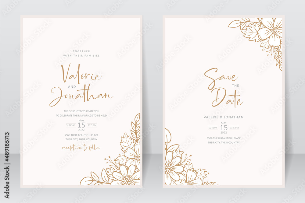 Wedding invitation template with floral outline decoration Stock Vector ...