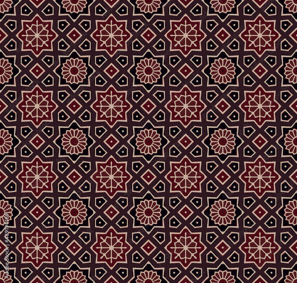 abstract Hand indian Block Ajrakh Print background pattern Stock ...
