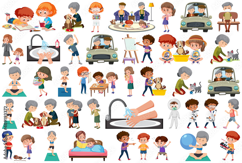 Set of different activities people in cartoon style Stock Vector ...