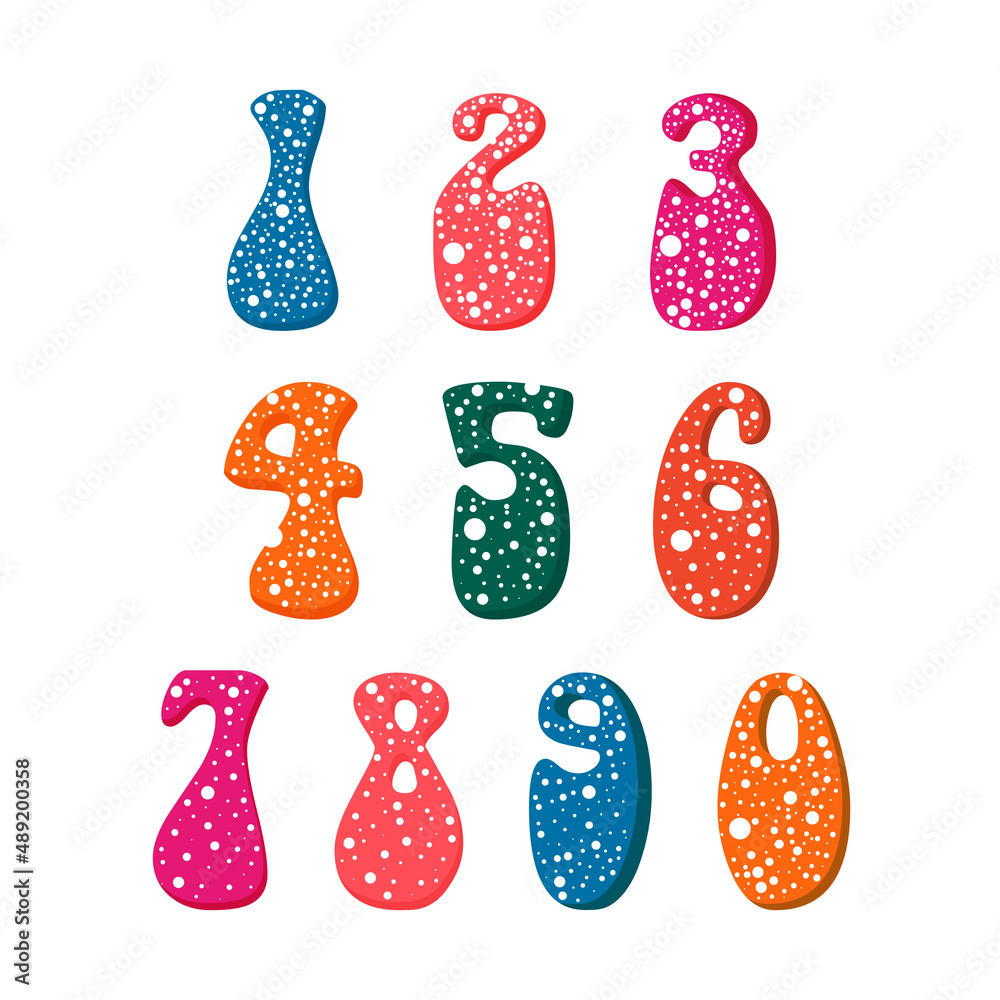 Collection of flat color kids numbers isolated on white background ...