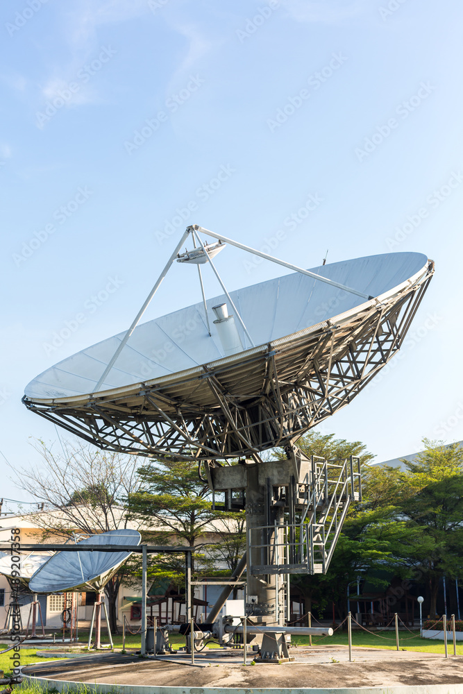 satellite dish radar antenna station in field. parabolic antennas. Big ...