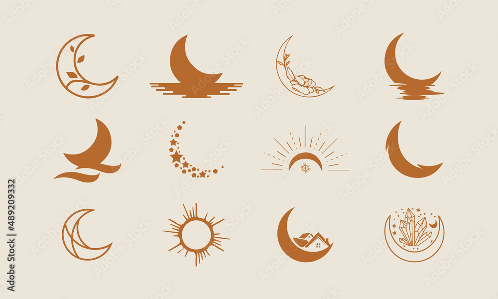 Set of simple moon line icons. Logo for dream, natural moon, mubarak ...