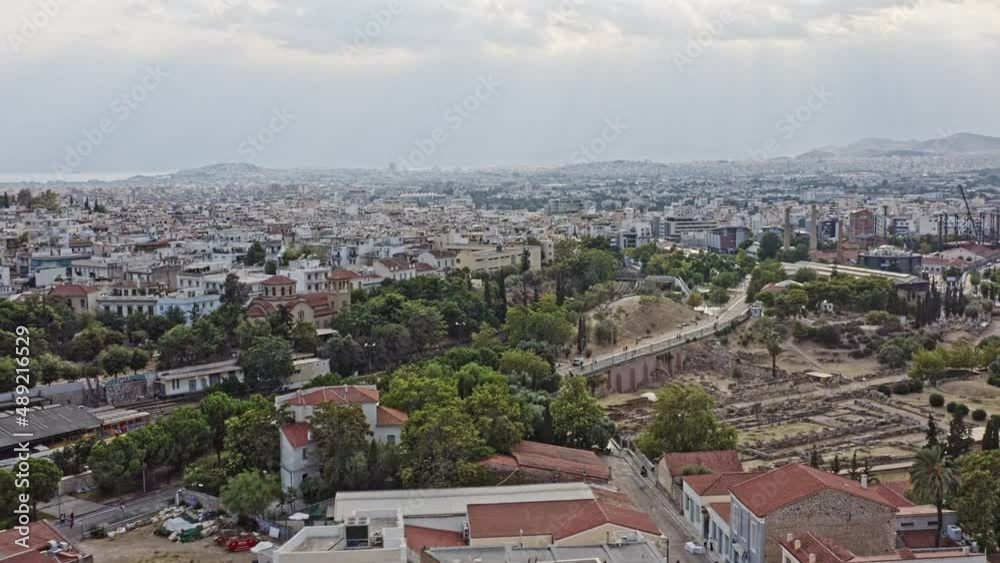 Athens Greece Aerial v4 low level flyover thiseio neighborhood ...