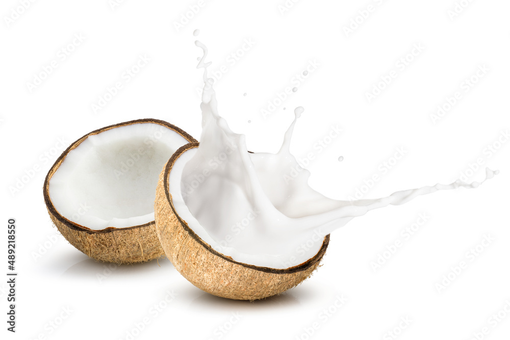 Coconut milk splash isolated on white background. Copy space. Stock ...