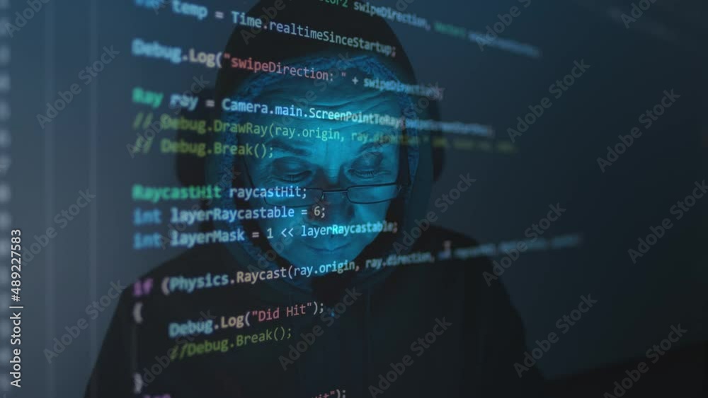 close-up face of old man wearing glasses, experienced programmer ...