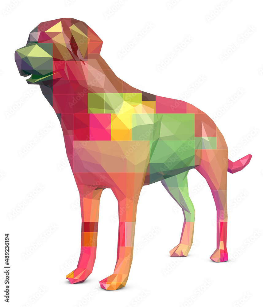 Dog Low Poly on white background.3D Rendering,Illustration Stock ...