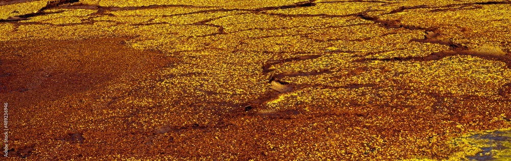 Panorama of surreal colors and Mars like landscape created by Sulphur ...