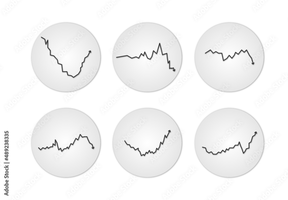 6 icons of falling and rising graphs, economic icons, vector graphics ...