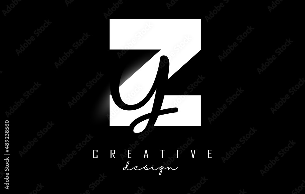 White and Black Letters ZY Logo with a minimalist design. Letters Z and ...