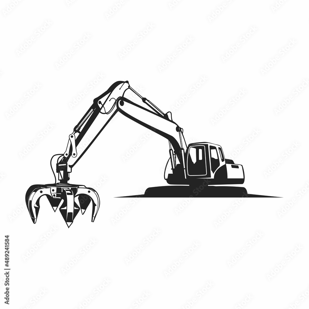 excavator grapple silhouette Stock Vector | Adobe Stock