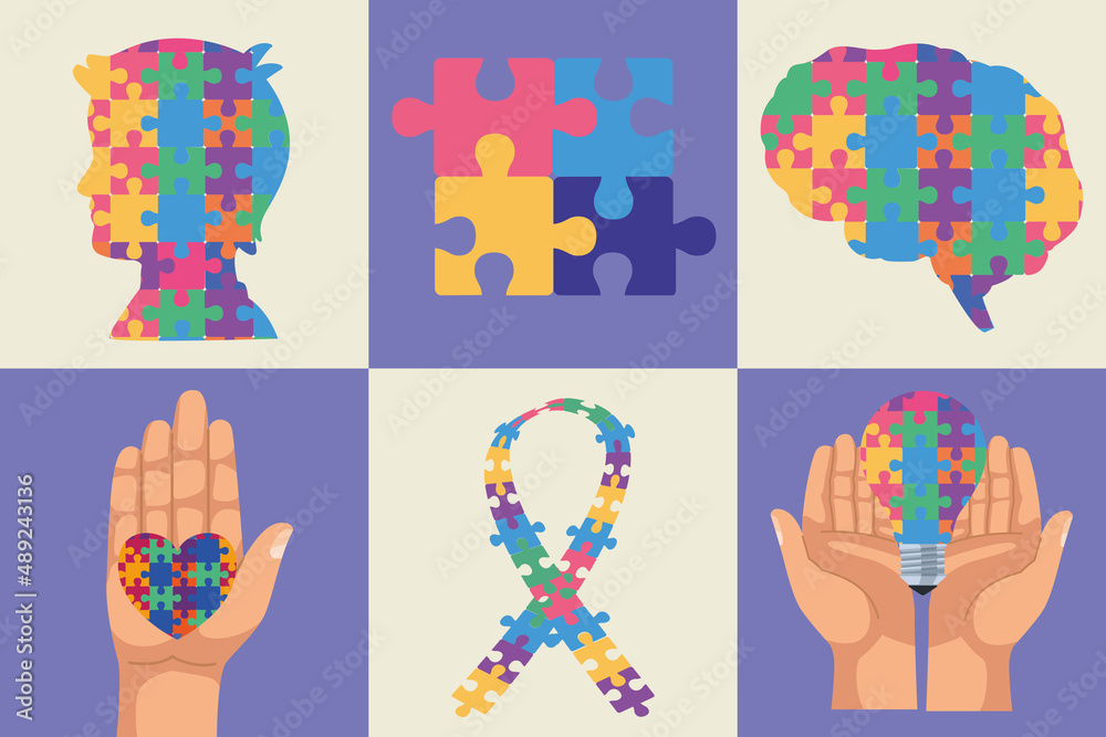 autism day six icons Stock Vector | Adobe Stock