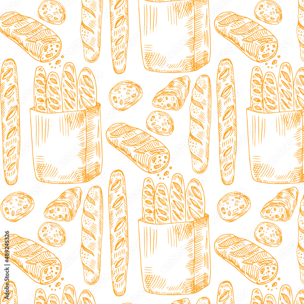 a pattern from a baguette. seamless pattern of a long yellow baguette ...