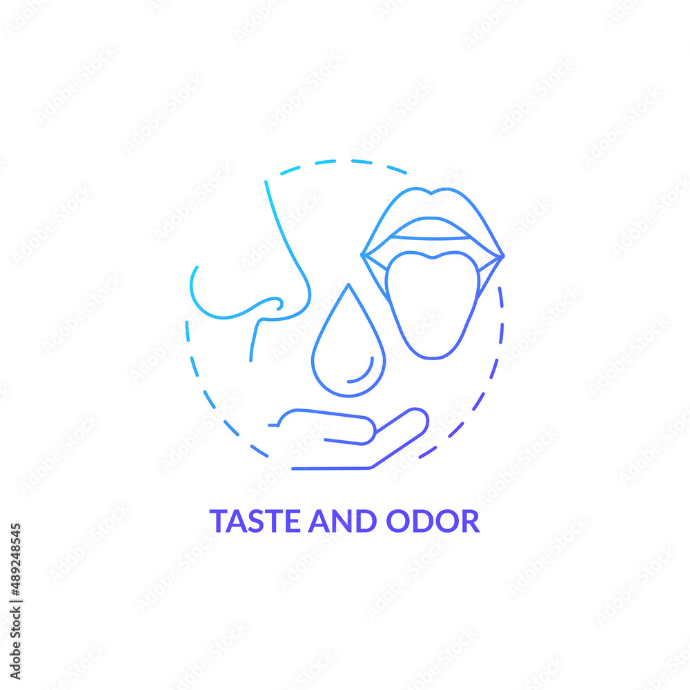 Taste and odor blue gradient concept icon. Water quality analysis ...